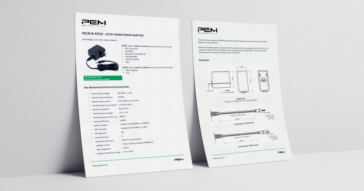 XX21S and XX13S - Power Adaptor Technical Specification… | PEM UK